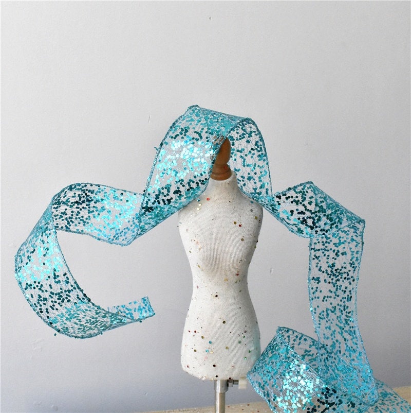 Sky Blue Sequin Mesh Fabrics, Wire Fabric Fabrics, Moldable Metallic ...