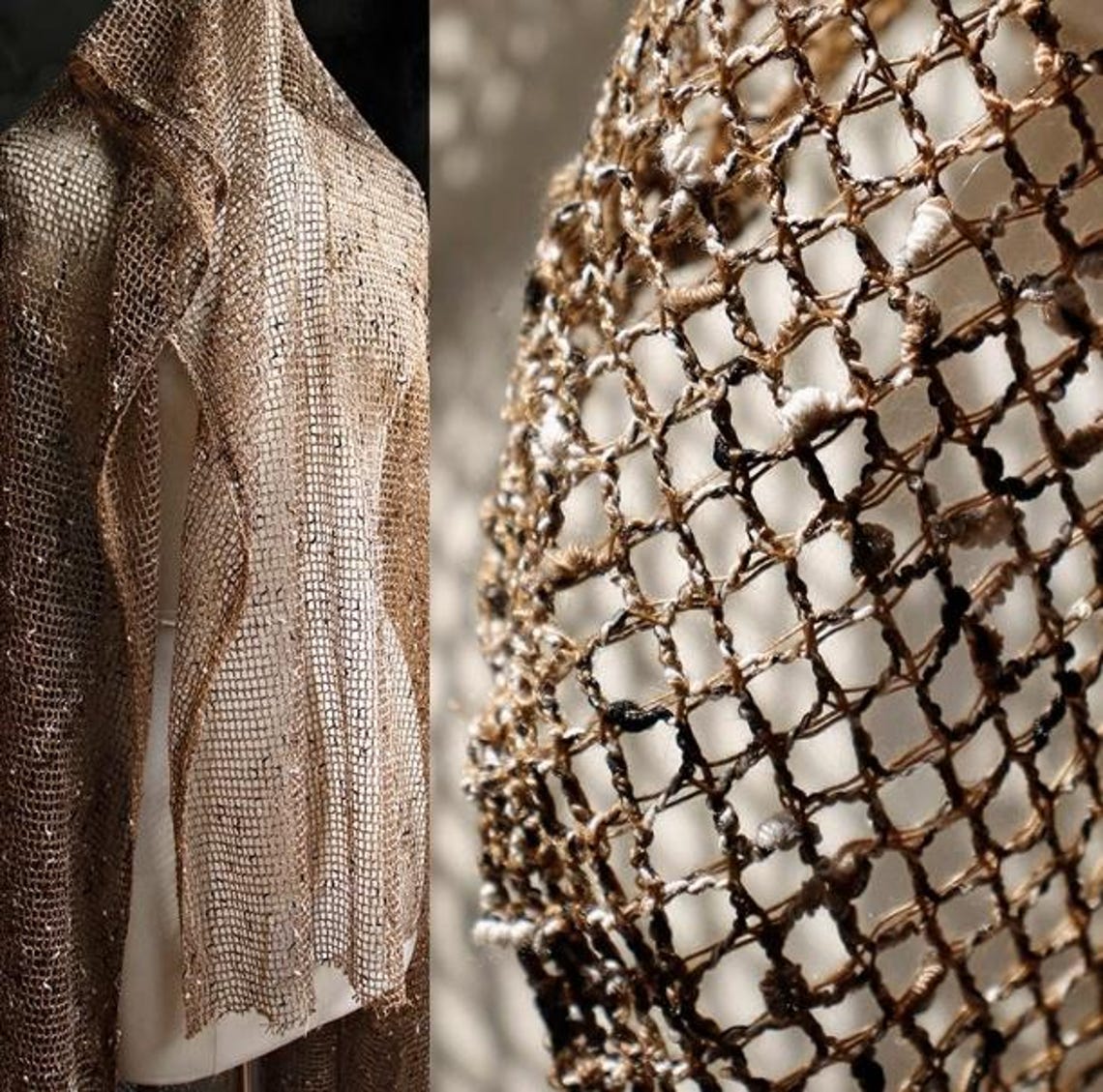 Retro Brown Knitted Mesh Fabric, Hollow See-through Texture Fabric, 57 ...