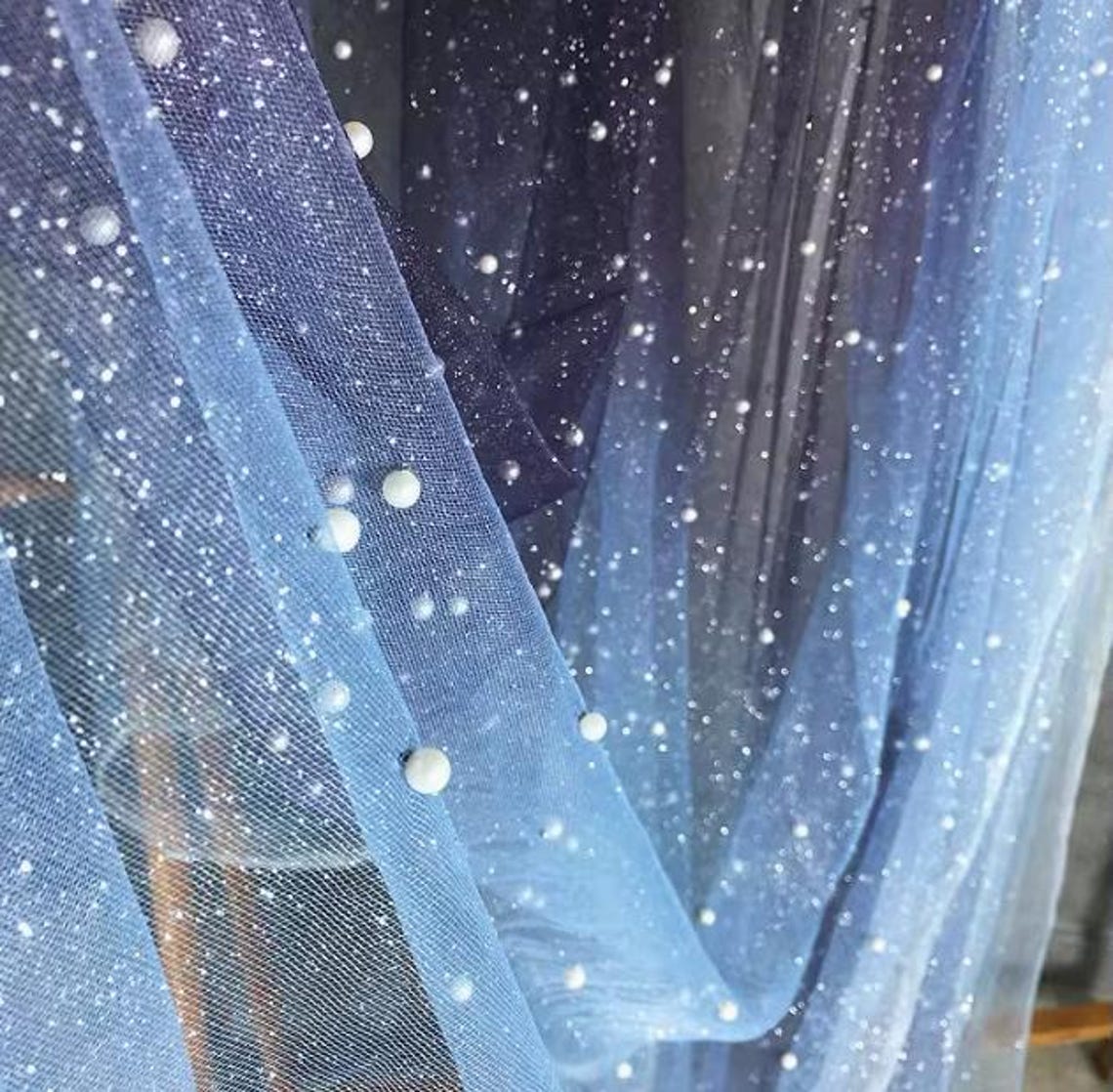 Starry Sky Pearl Mesh Fabric, Gradient Transparent Tulle Fabrics ...