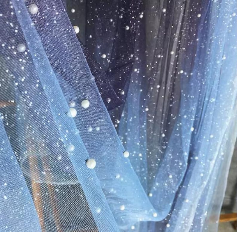 Starry Sky Pearl Mesh Fabric, Gradient Transparent Tulle Fabrics ...
