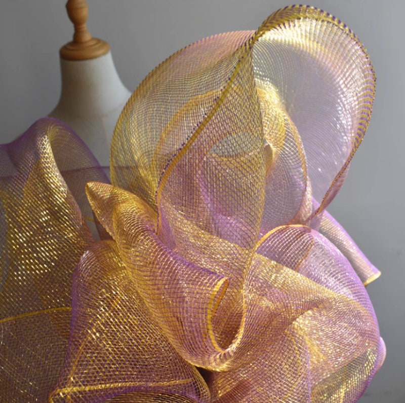 Purple-gold Colors Wire Mesh Fabric, Illusion Hard Mesh Laser Fabric ...