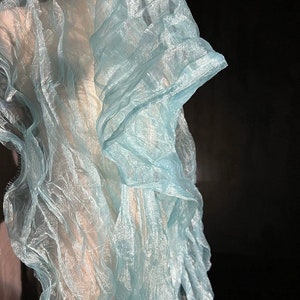 Teal Wave Pleated Organza, Ruffle Half Meter Fabric, 140cm Wide 3D ...