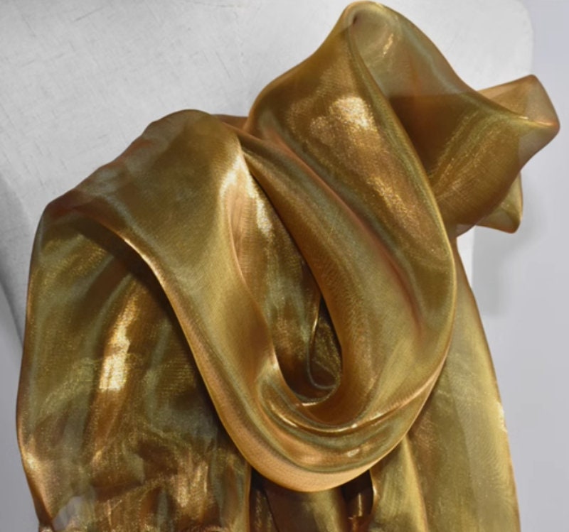 Glazed Gold Soft Glitter Organza Fabric, Metallic Luster Laser Fabric ...