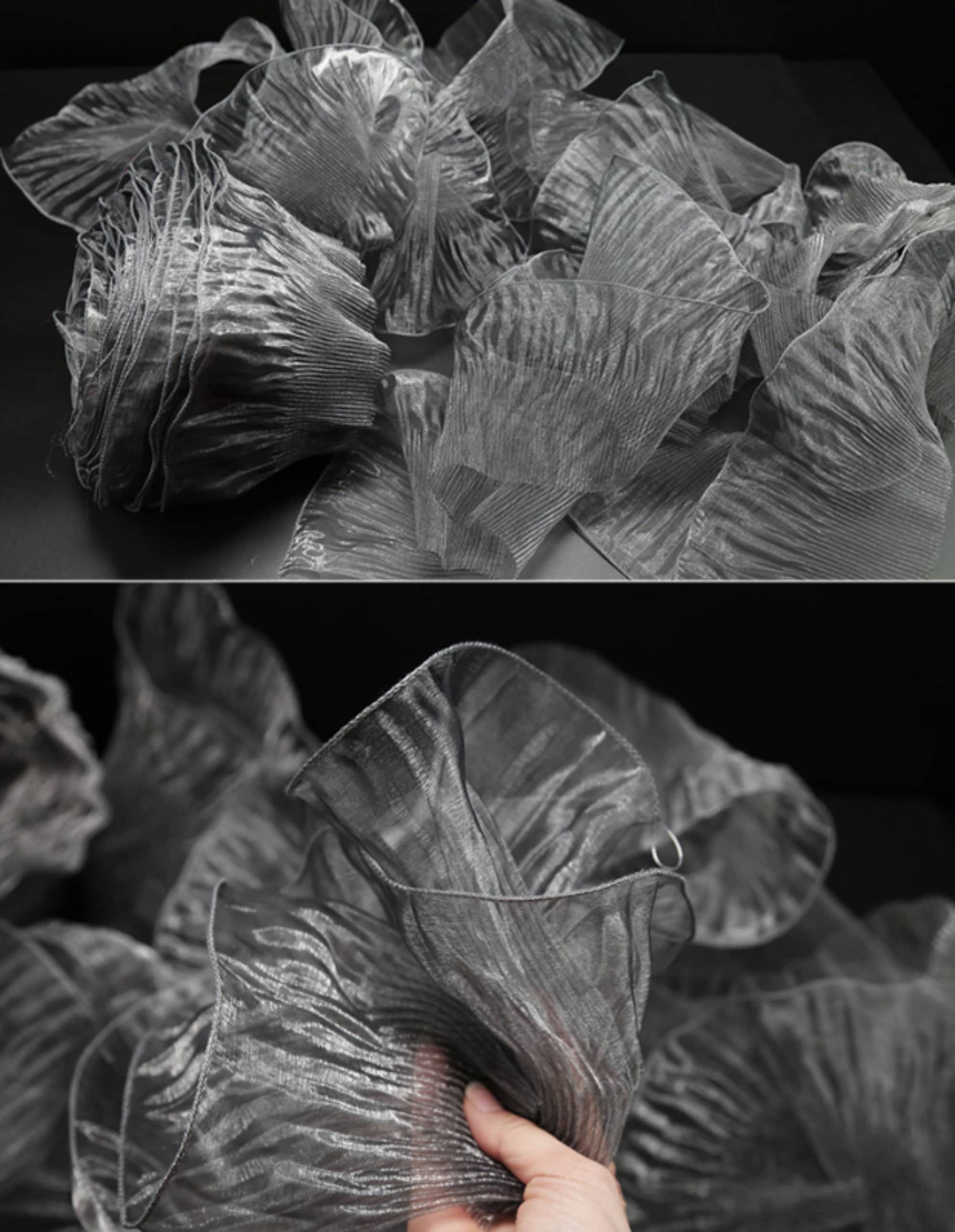 Pleated Sheer Organza Fabric, Hard Yarn Ruffle Fabric, 14-15cm Wide 3D ...