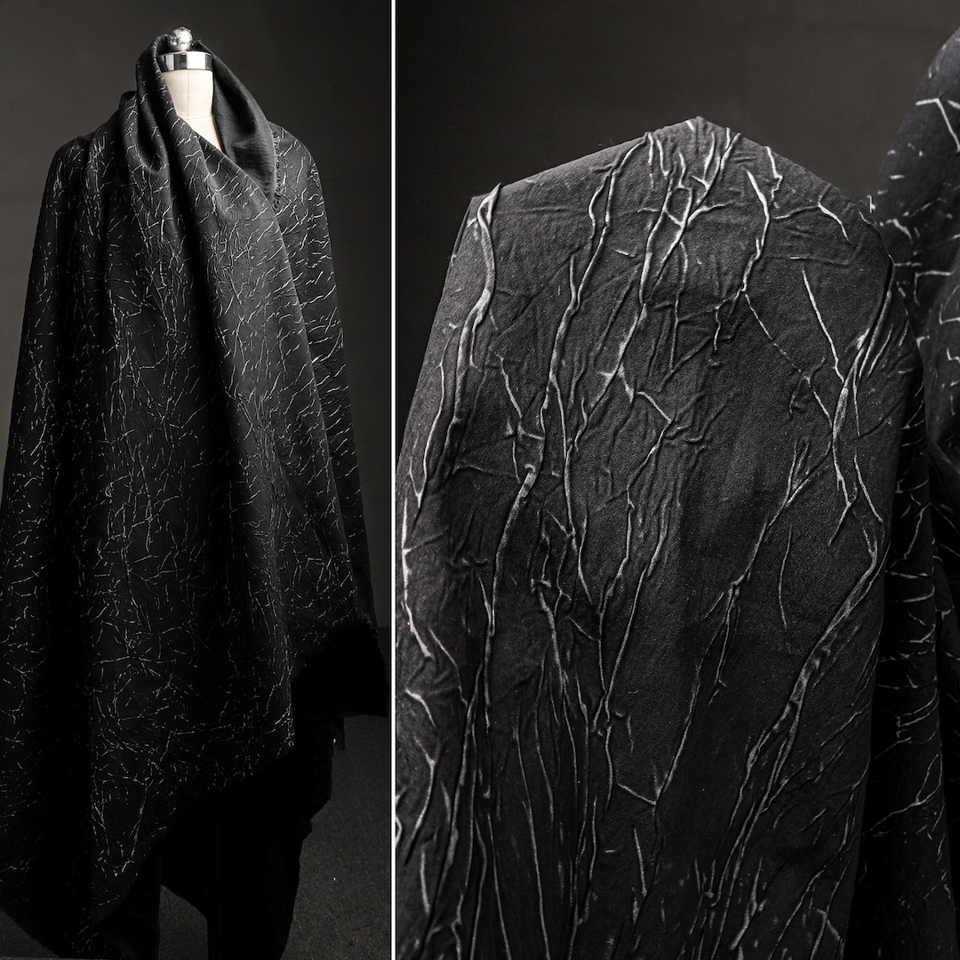 Black Split Jacquard Fabric, 49'' Wide Polyester Fabric, Rigid Textured ...
