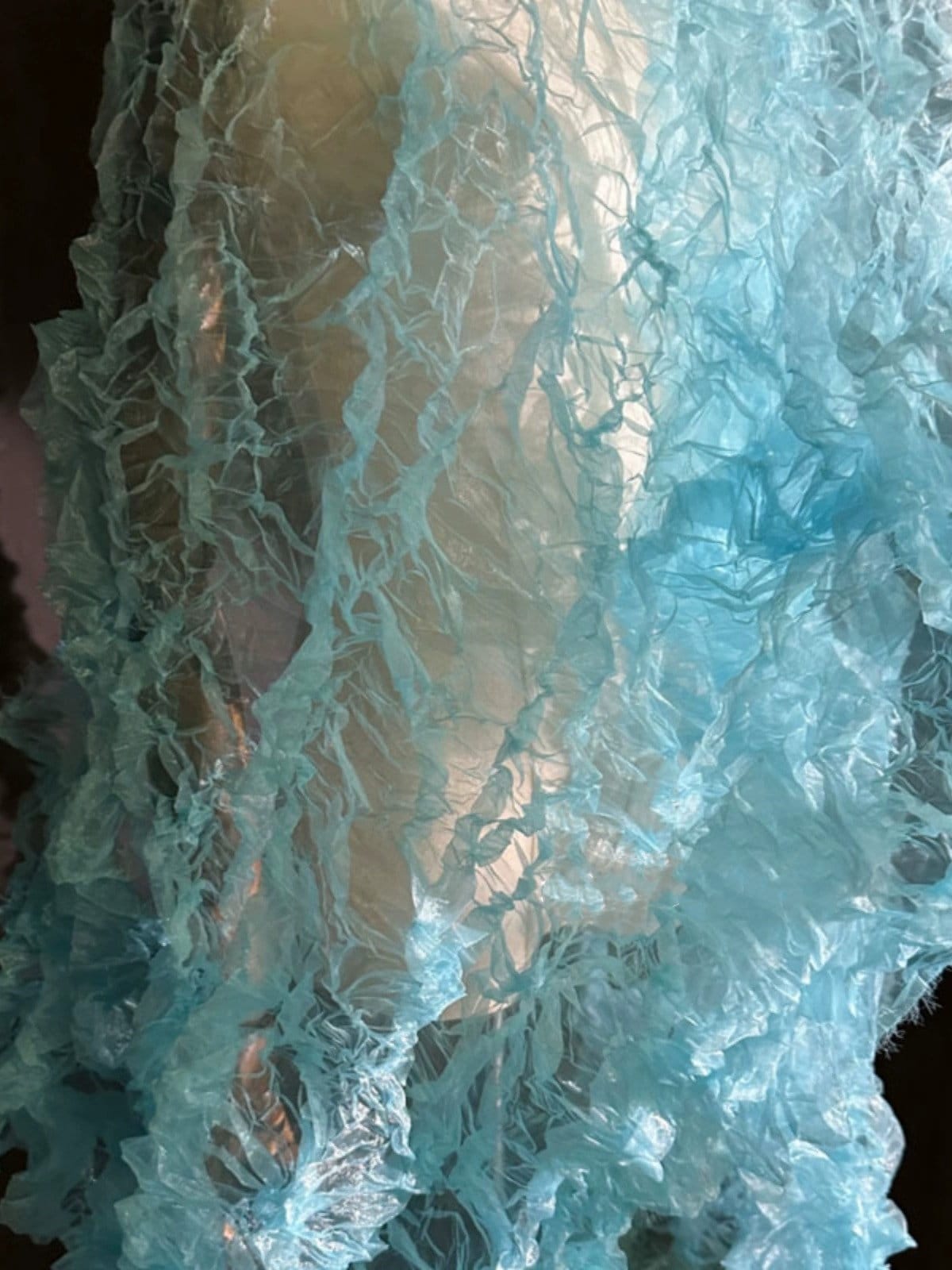 Sea Wave Blue Pleated Organza Fabric, Ruffled Half Meter Fabric, 140cm ...