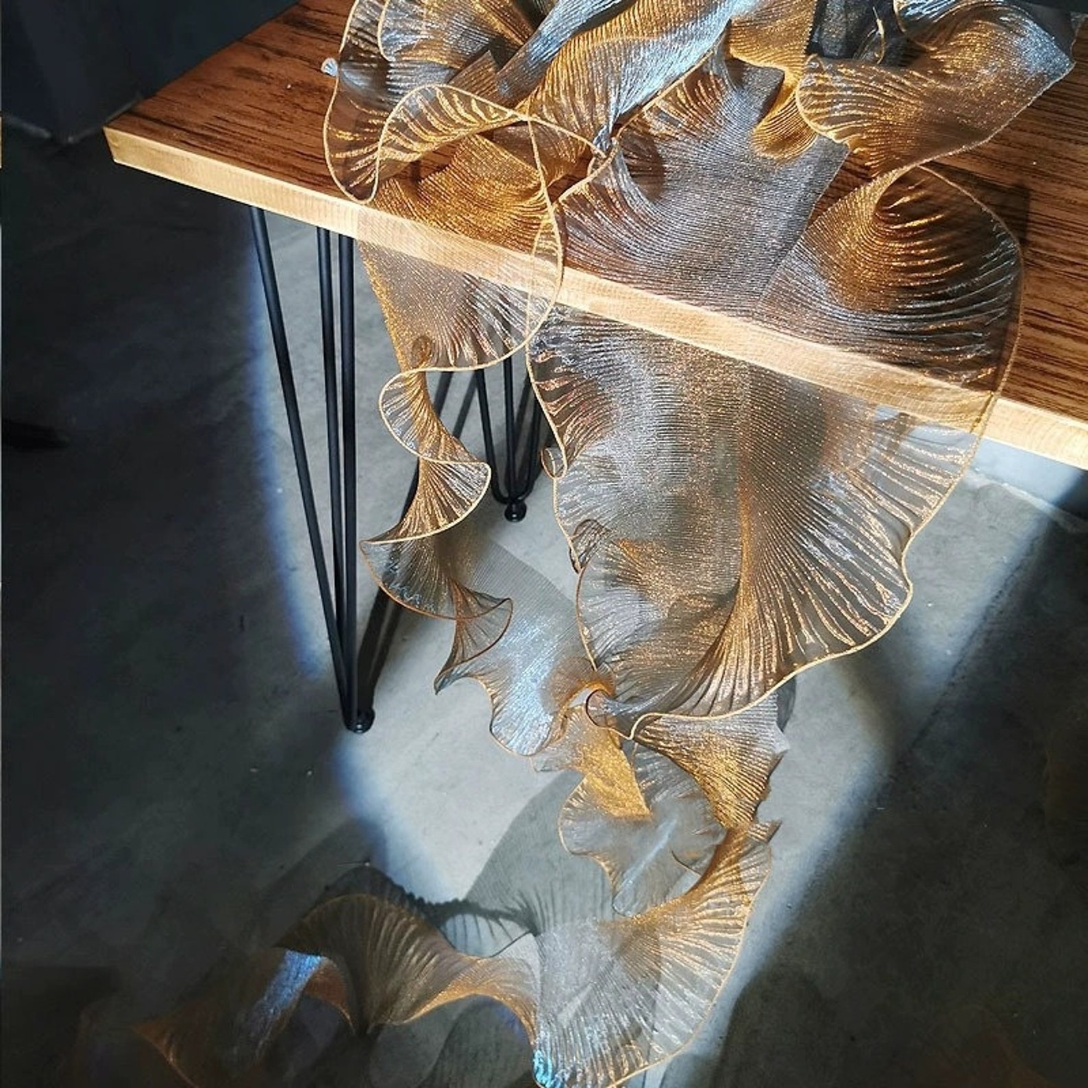 Gold Curry Blue Organza Ruffle Fabric, Mermaid Ruffle Organza Fabric ...