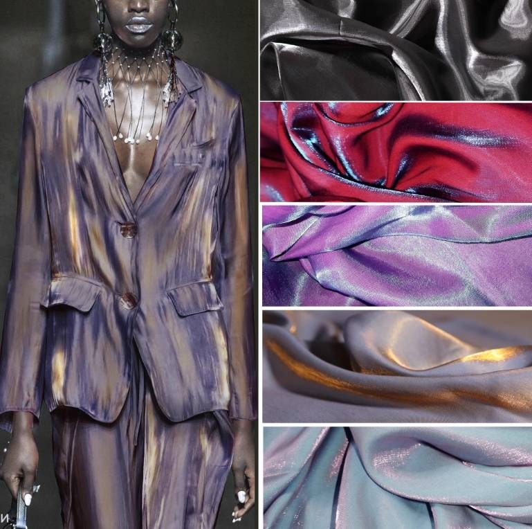 Pink-blue Glass Silk Fabric, Metallic Glossy Fabrics, Gradient Satin ...