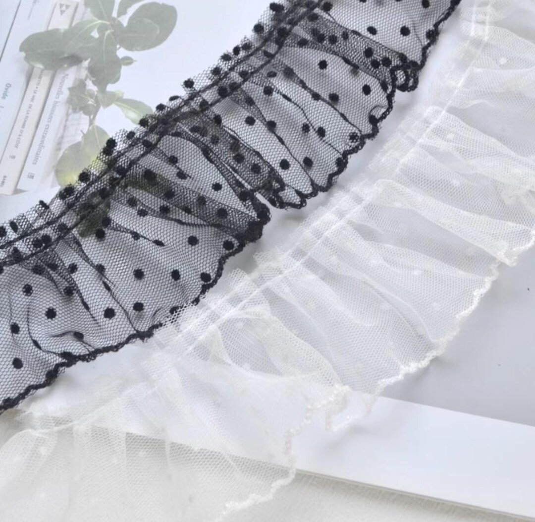 Polka Dot Lace Trim, off White Mesh Lace Fabric, Diy Pleated Lace Trim ...