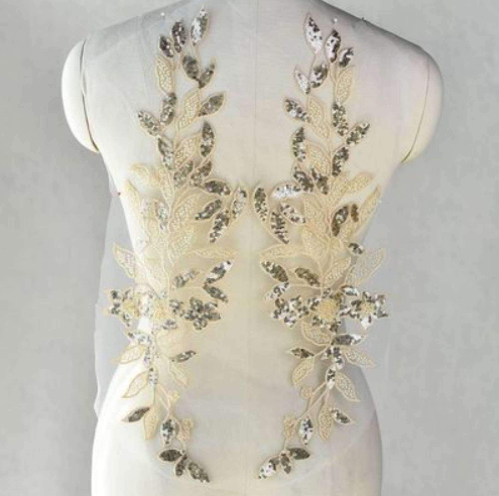 Pure White Beaded Applique, One Pair Sequins Lace Appliques, Bridal ...