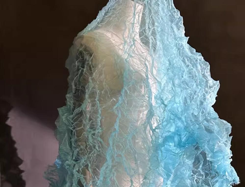 Sky Blue Mesh Organza Fabric, Dresses Organza Fabric, Pleated DIY ...