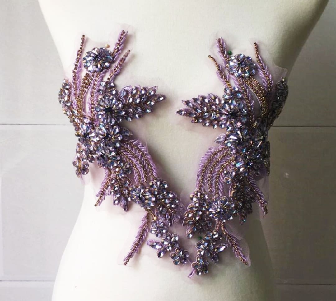 Purple 3D Rhinestone Applique, Sparkling Beaded Rhinestone Applique ...