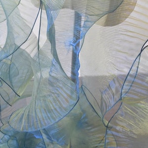 Sheer Blue Organza Fabric, Large Ruffle Organza Fabric, Pleated Wave ...