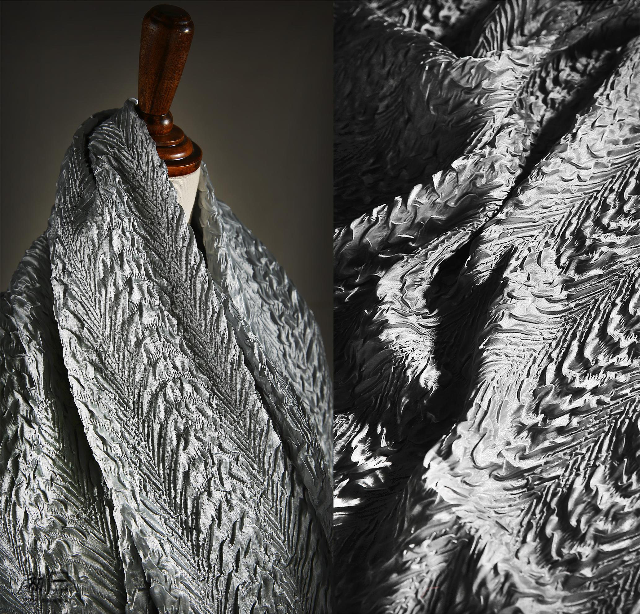Silver Dragon Scale Textured Pleated Fabrics, Embossed 3D Fish Scale ...