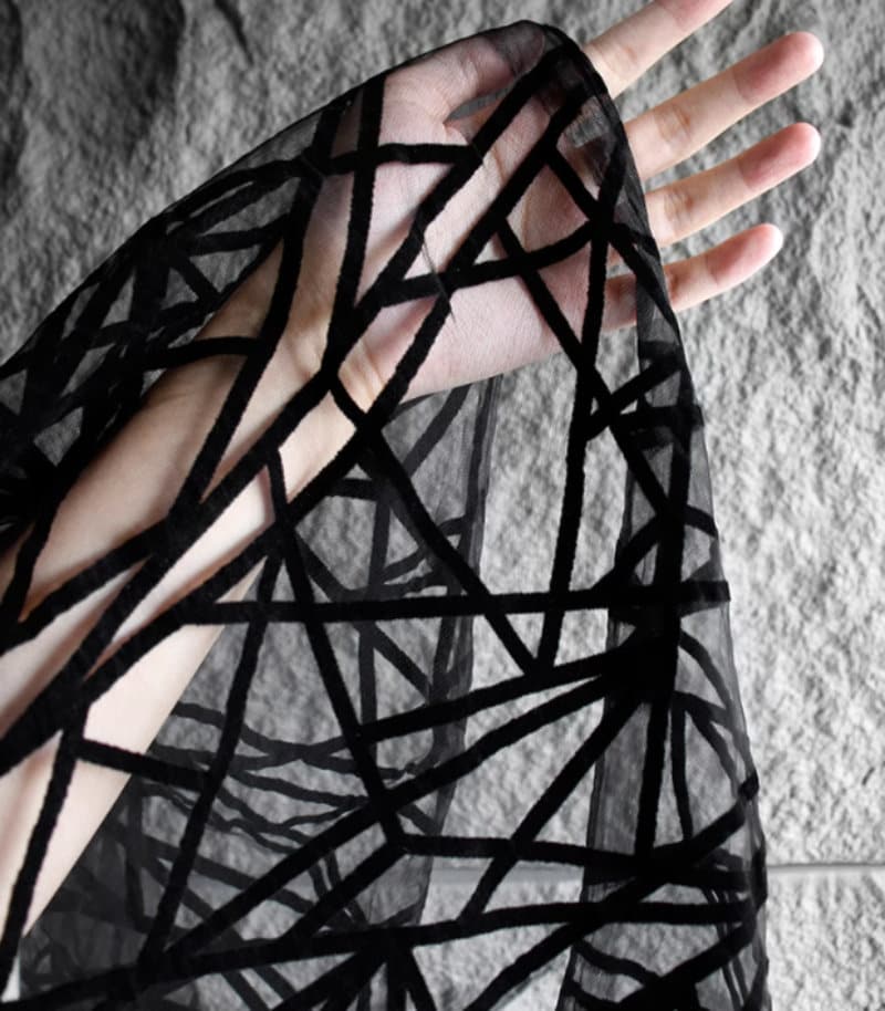 Black Geometric Jacquard Fabric, Irregular Mesh Texture Fabrics, Tulle ...
