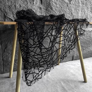 Black Geometric Jacquard Fabric, Irregular Mesh Texture Fabrics, Tulle ...
