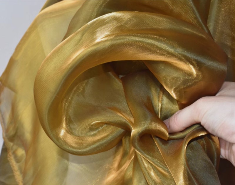 Glazed Gold Soft Glitter Organza Fabric, Metallic Luster Laser Fabric ...