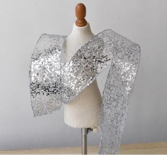 Silver Sequins Wire Lace Fabric, Shiny Metallic Stiff Wire Mesh Fabrics ...