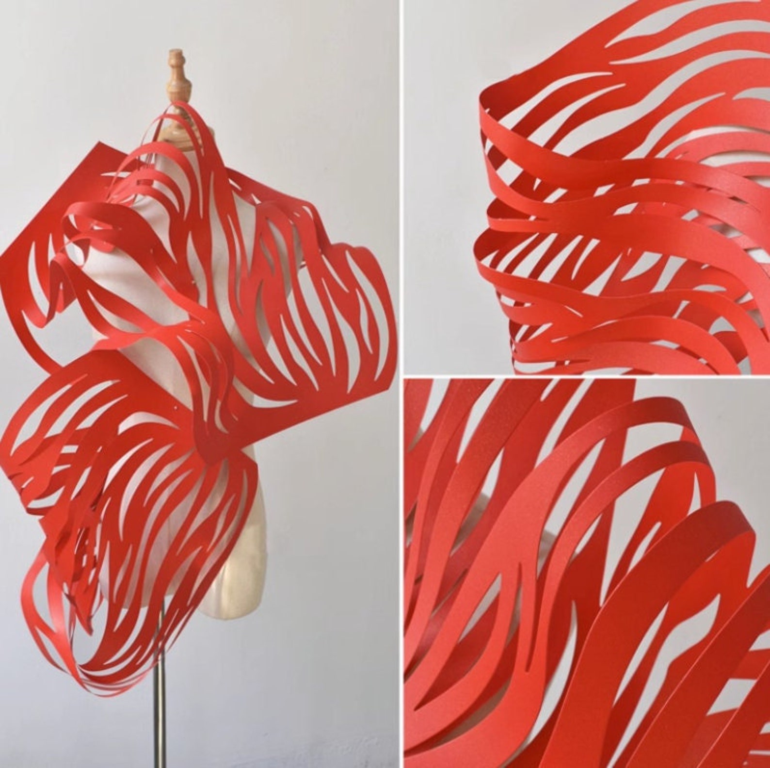 Red Water Ripple Fabric, Hollow 3D Paper Fabric, Texture Wave Shape ...