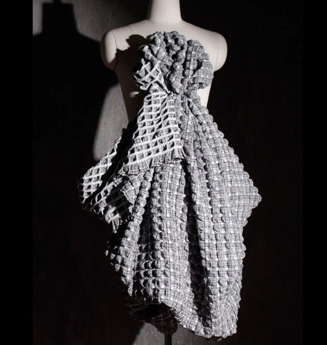 Bump Check Jacquard Fabric, Gray 3D Textured Fabric, Creative Costume ...