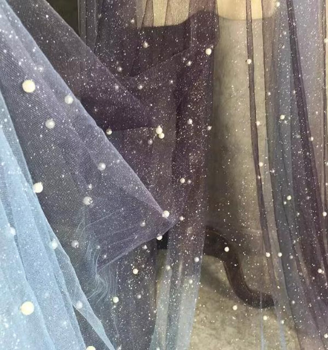 Starry Sky Pearl Mesh Fabric, Gradient Transparent Tulle Fabrics ...