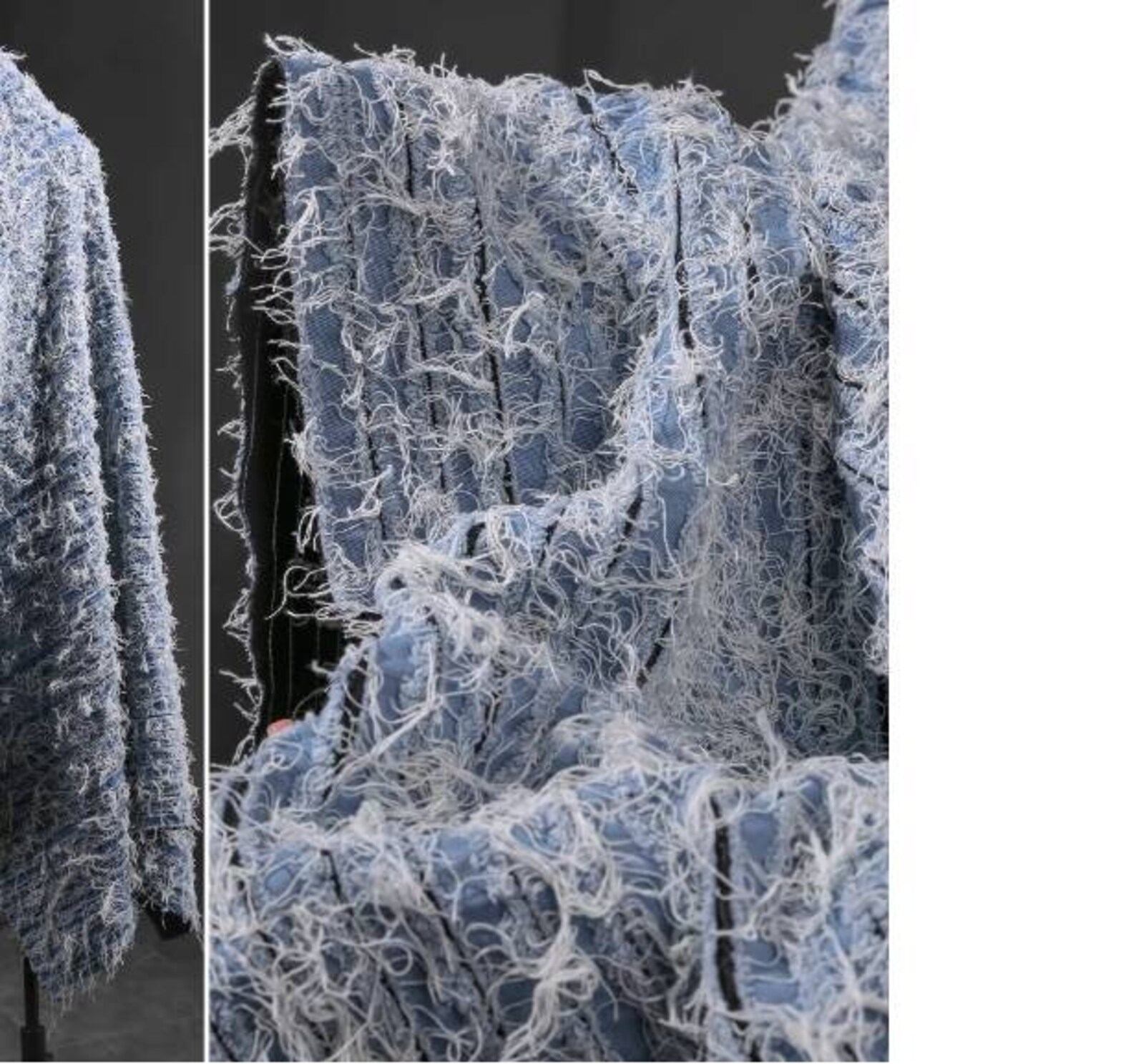 Blue Old Quilted Fabric, Fringed Denim Fabric, Heavy Textured Cotton ...