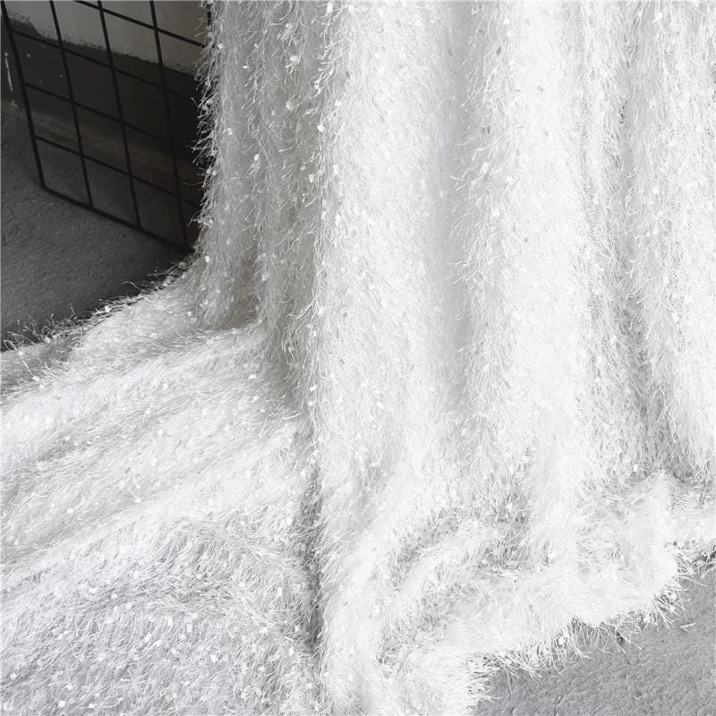 White Fringed Design Fabric, Tassel Creative Lace Fabric, 3d Feather ...