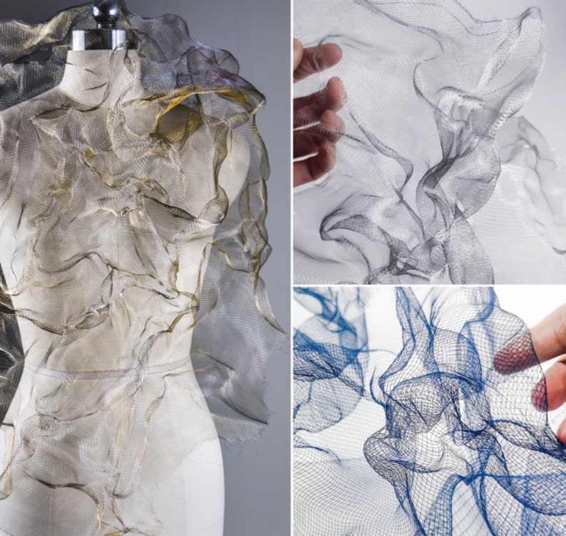 Gold Wire Mesh Fabric, Cloud and Smoke Into Rain Decor Fabric, Steel ...