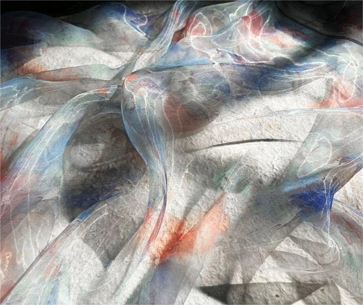 Coral Gradient Organza Fabric, Liquid Sheen Soft Fabric, Semi-sheer ...