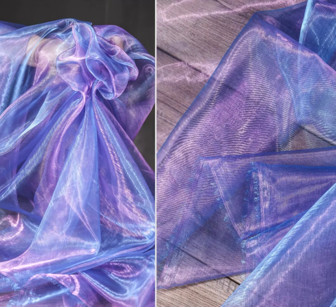 Blue and Purple Illusion Mesh Fabric, Laser Tulle Wedding Fabric ...