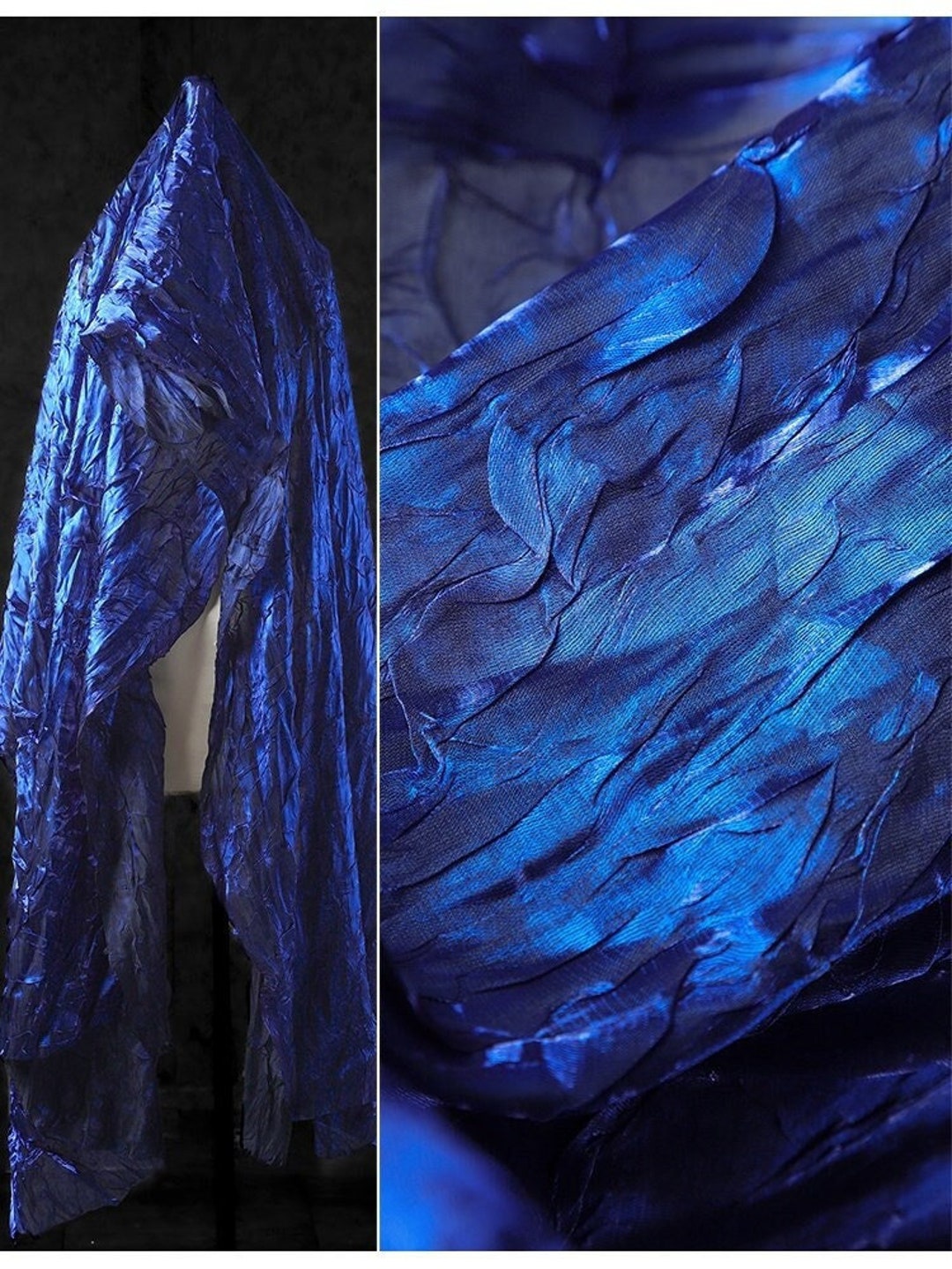 Navy Blue Wave Crepe Fabric, Ruffled Half Meter Fabric, 95cm Wide 3D ...