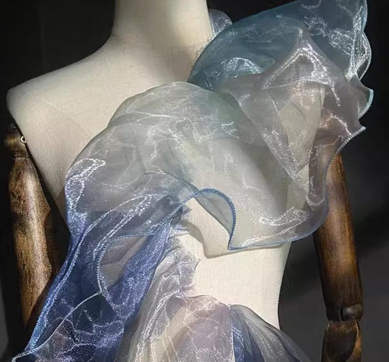 Blue and Purple Wave Fabric, Lace Tulle Fabric, Ruffle Pleated Fabric ...