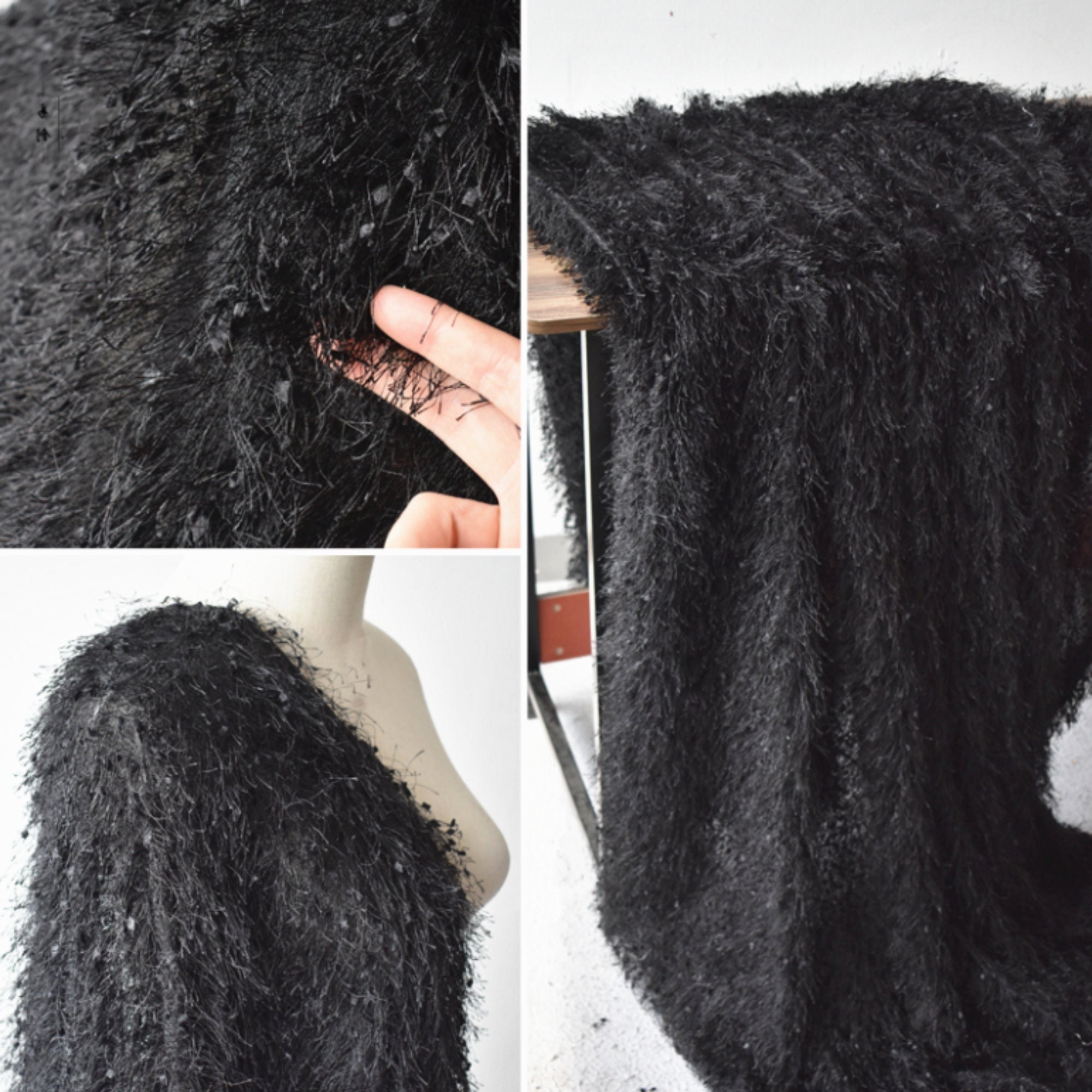 Black Fringed Design Fabric, Tassel Creative Lace Fabric, 3d Feather ...