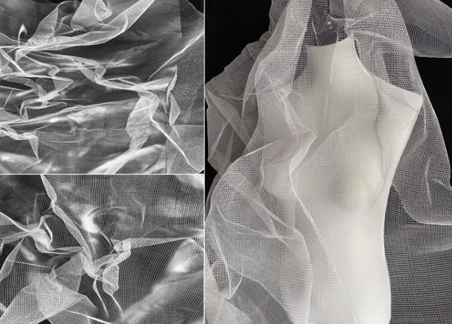 White-grey Wire Mesh Fabric, Steel Hard Mesh Tulle Fabric, 37'' Width ...