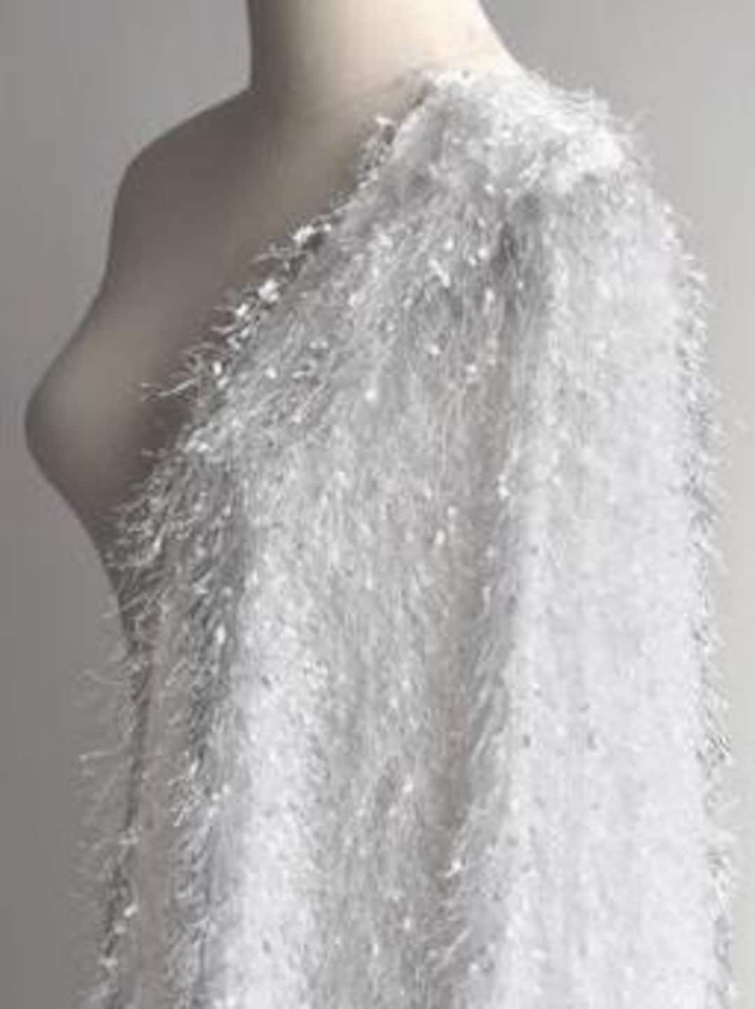 White Fringed Design Fabric, Tassel Creative Lace Fabric, 3d Feather ...