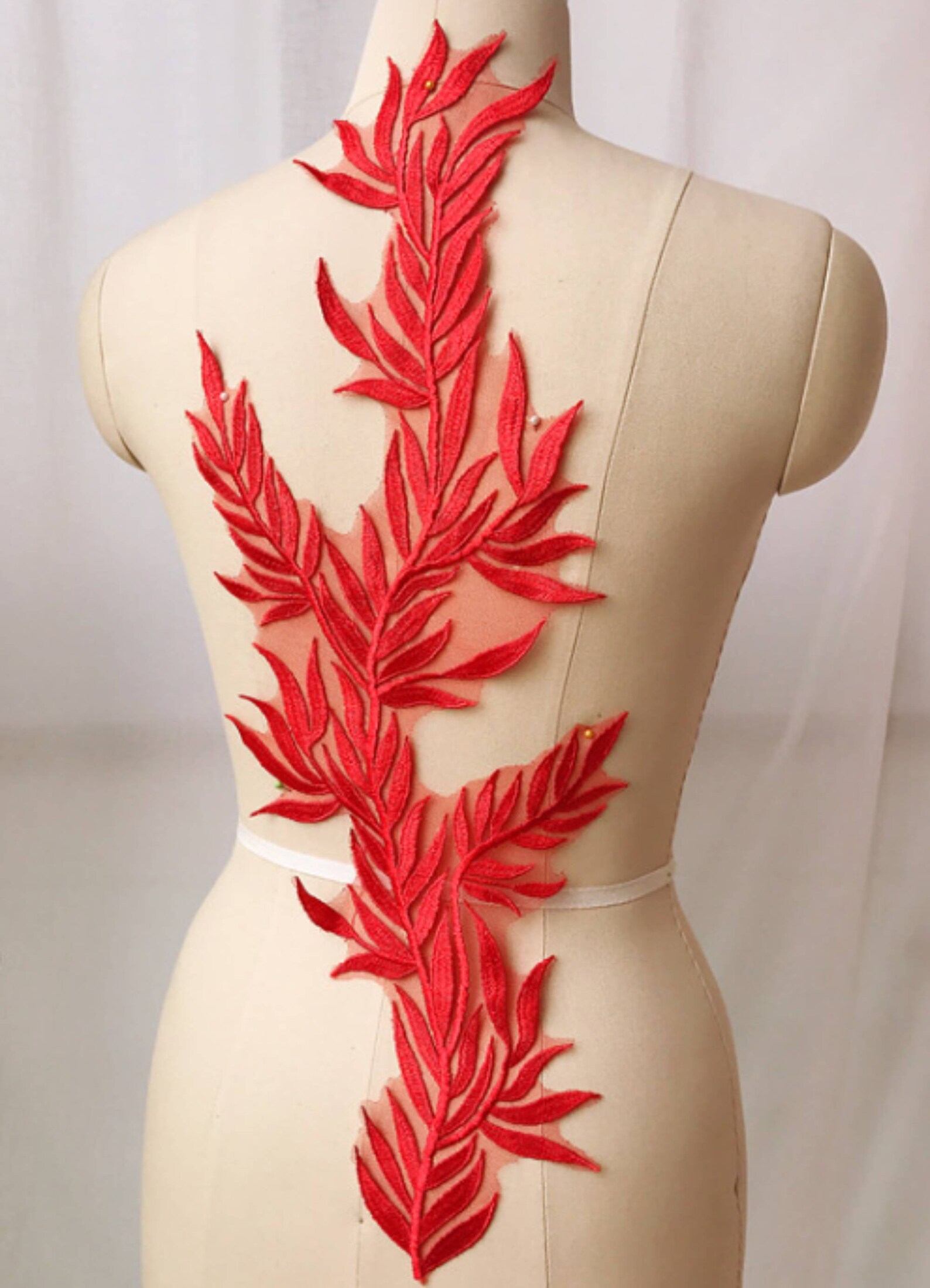 Green Vine Leaf Appliques One Pair Embroidery Lace Applique - Etsy