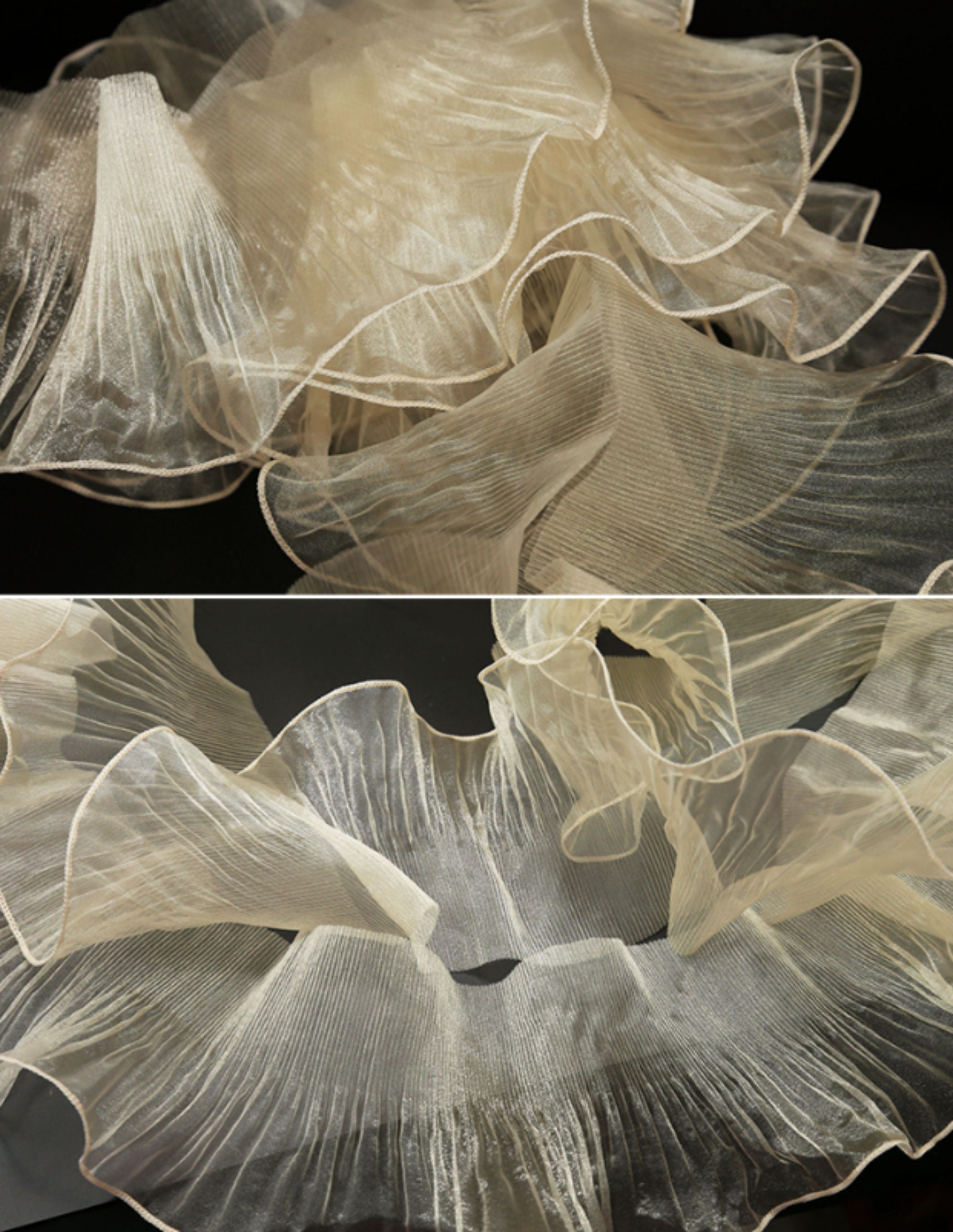 Pleated Sheer Organza Fabric, Hard Yarn Ruffle Fabric, 14-15cm Wide 3D ...