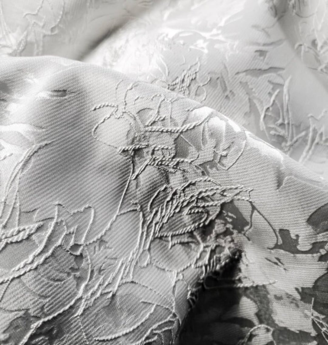 White Linear Jacquard Fabric, 3D Botanical Jacquard Fabric, 63'' Wide ...