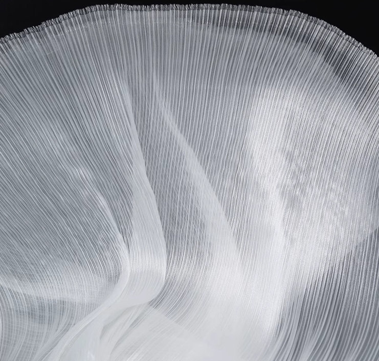 White Glossy Organza Fabric, Pleated Textured Transparent Fabric ...