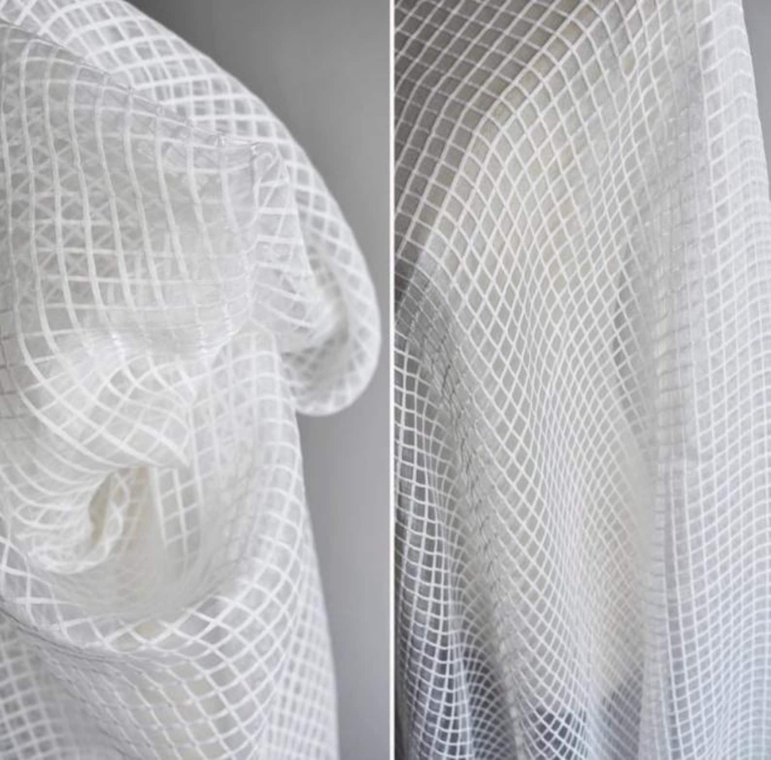 White Stiff Organza Fabric, 3D Texture Modelling Fabric, Small Square ...
