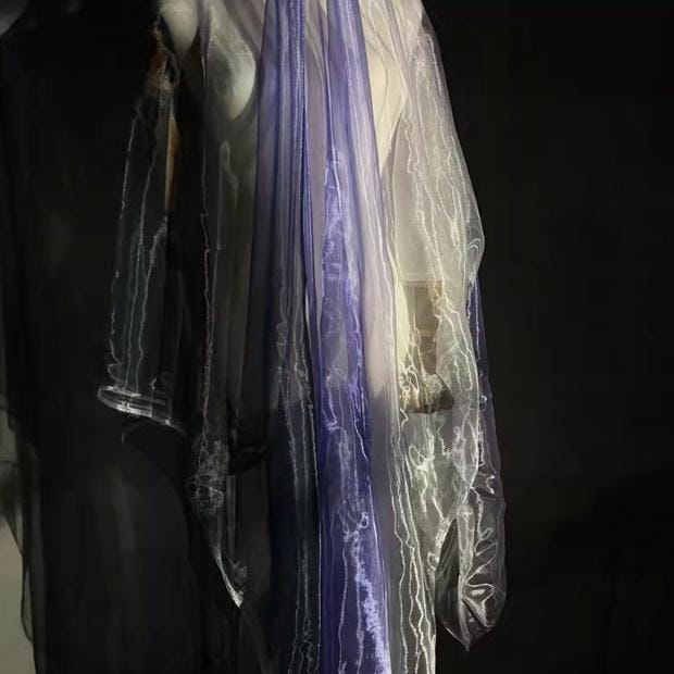 Black-purple Liquid Organza Fabric, Sheer Hanfu Robe Textile ...