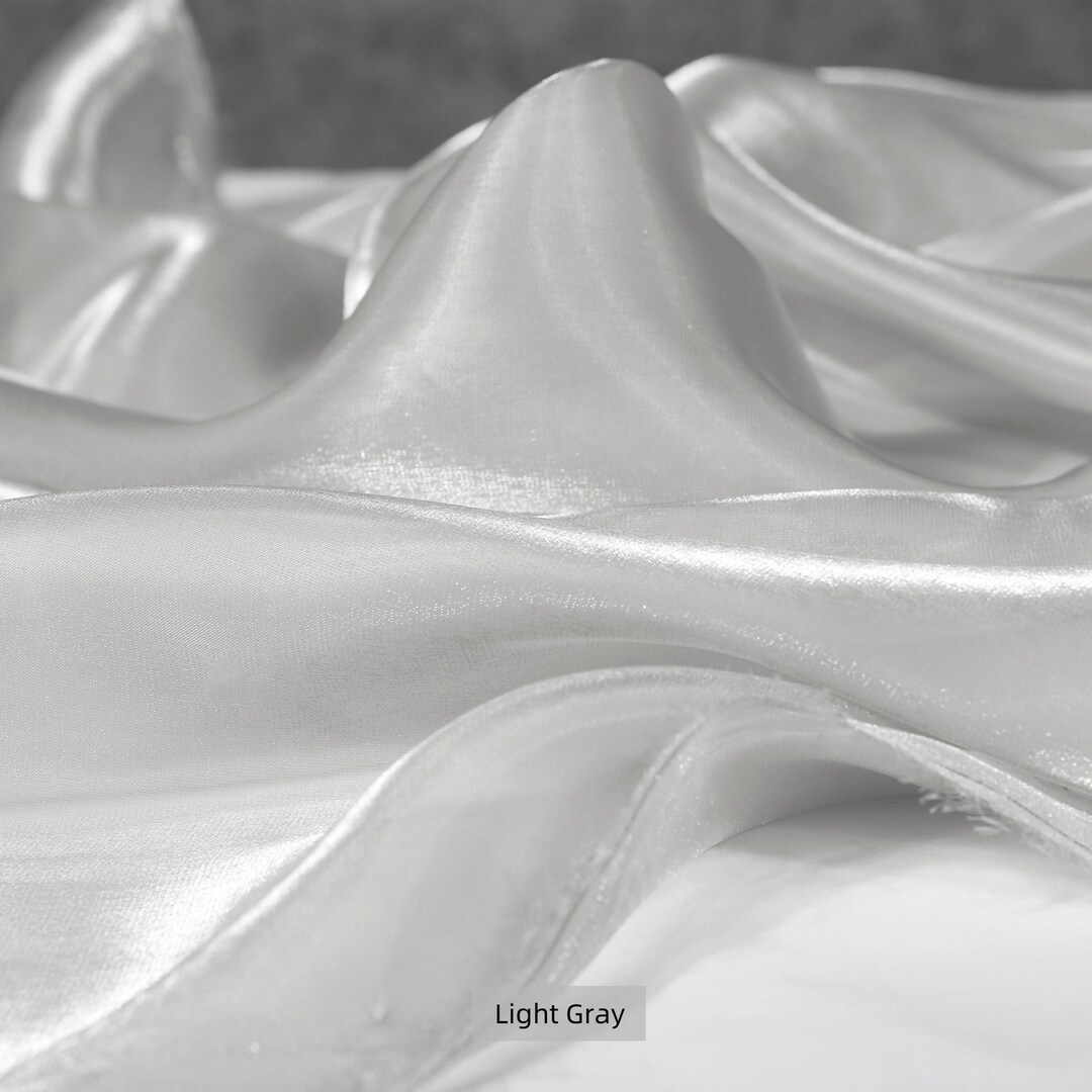 Light Gray Satin Fabric, Semi Sheer Wedding Fabric, Gradient Color ...