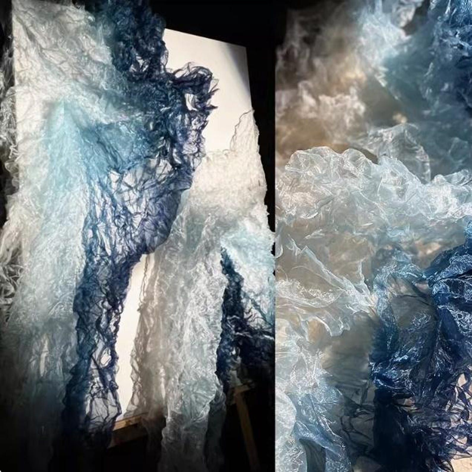 Crystal Ruched Fabric, Blue Gradient Sheer Tulle Fabric, Glittery See ...