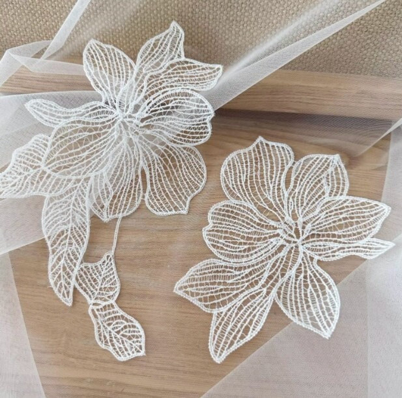 Hollow Lace Floral Applique, White Flower Applique, 1 Pcs Wedding ...