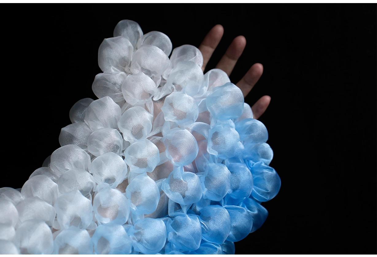 Gradient Blue Bubble Yarn Fabrics, Gloss Bubble Chiffon Fabrics ...