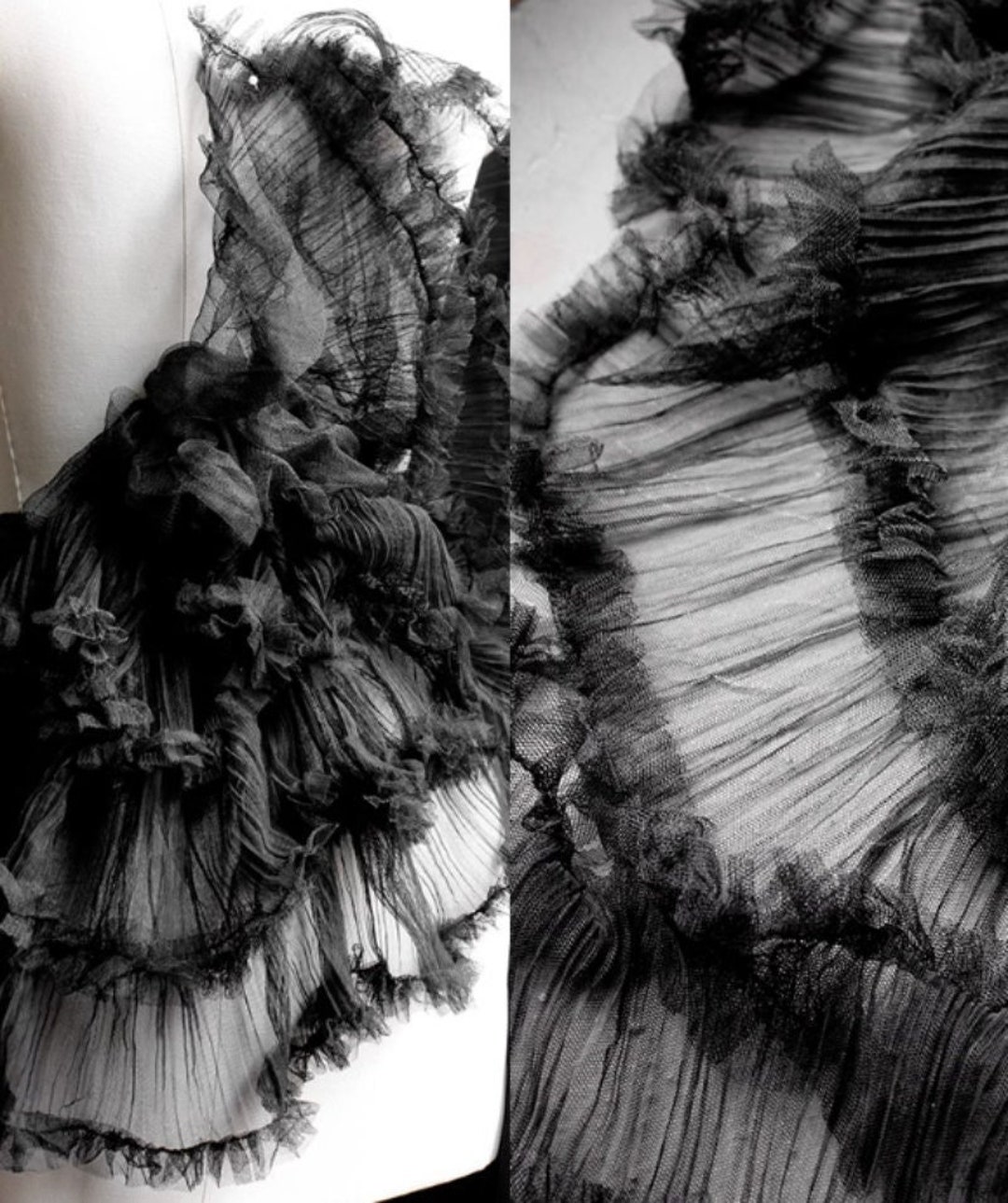 Black Large Ruffle Pleat Fabric Wave Mesh Pleated Fabric - Etsy