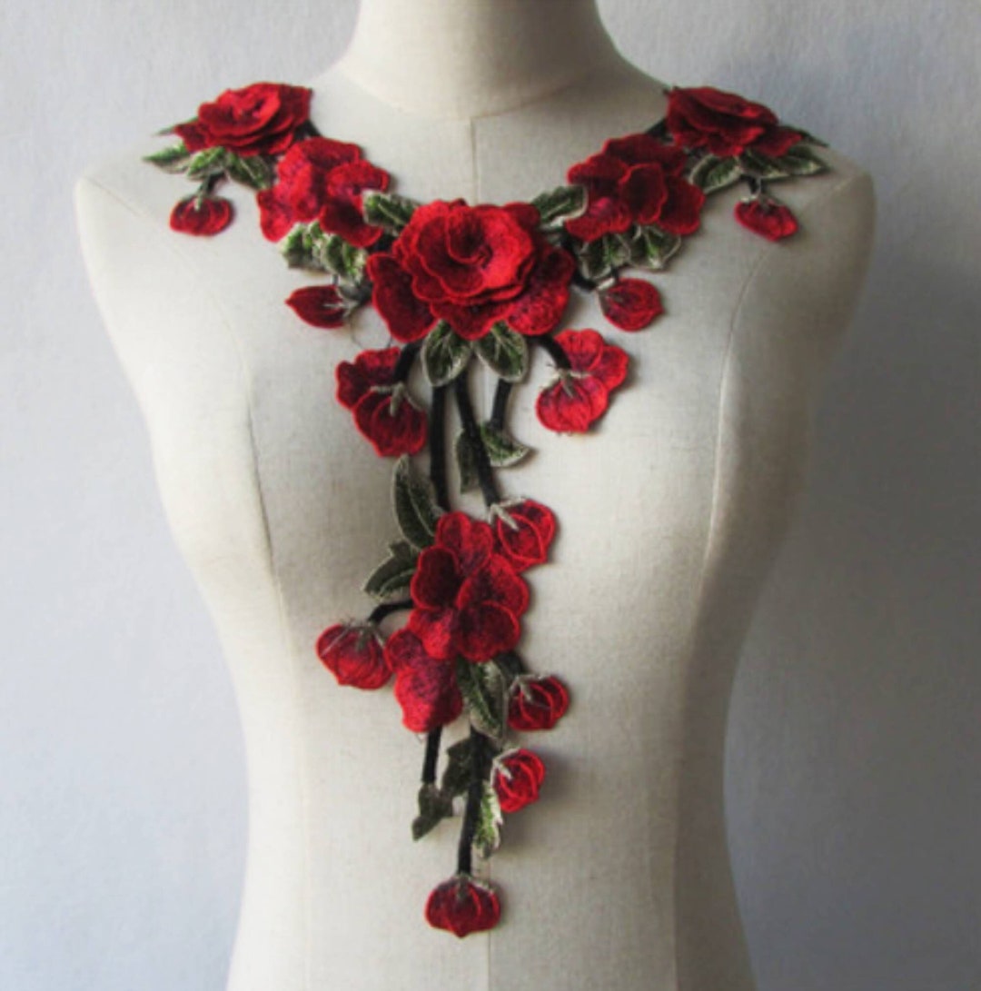 Red Rose 3D Applique, Multi Color Flowers for Garments, Bridal Collar ...