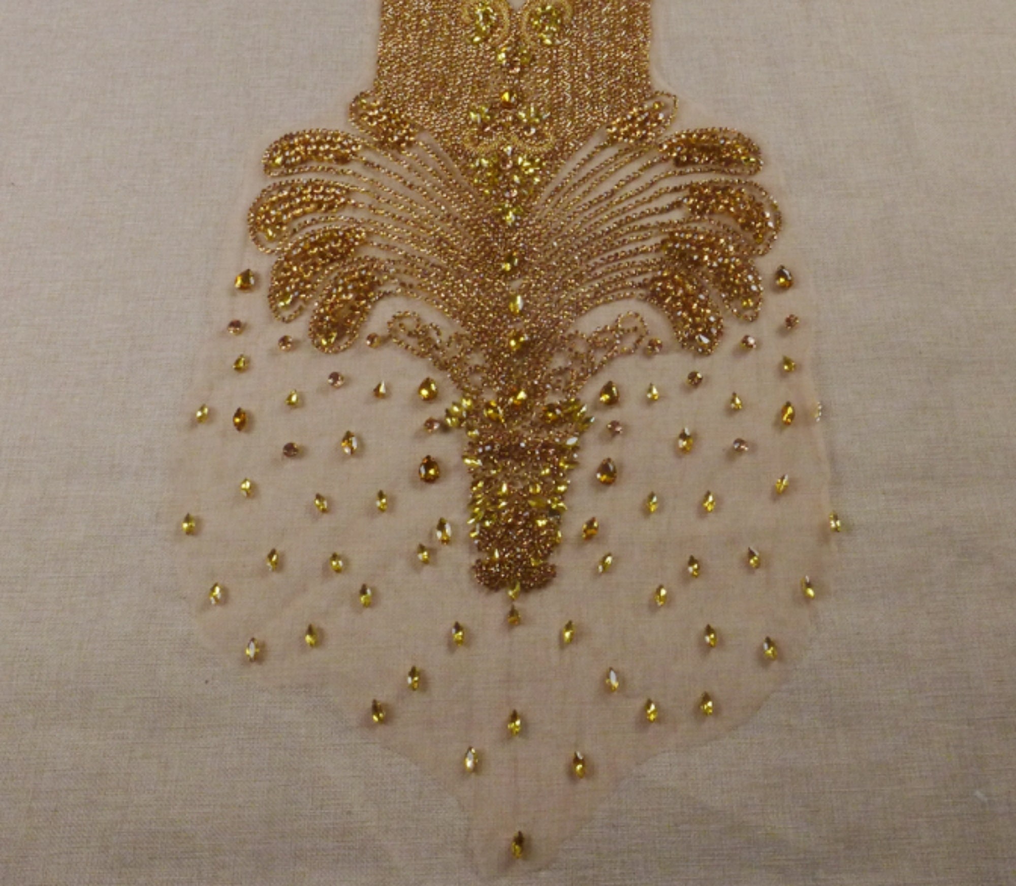 Gold Rhinestone Applique, Full Bodice Appliques Patch, Luxury Beaded ...