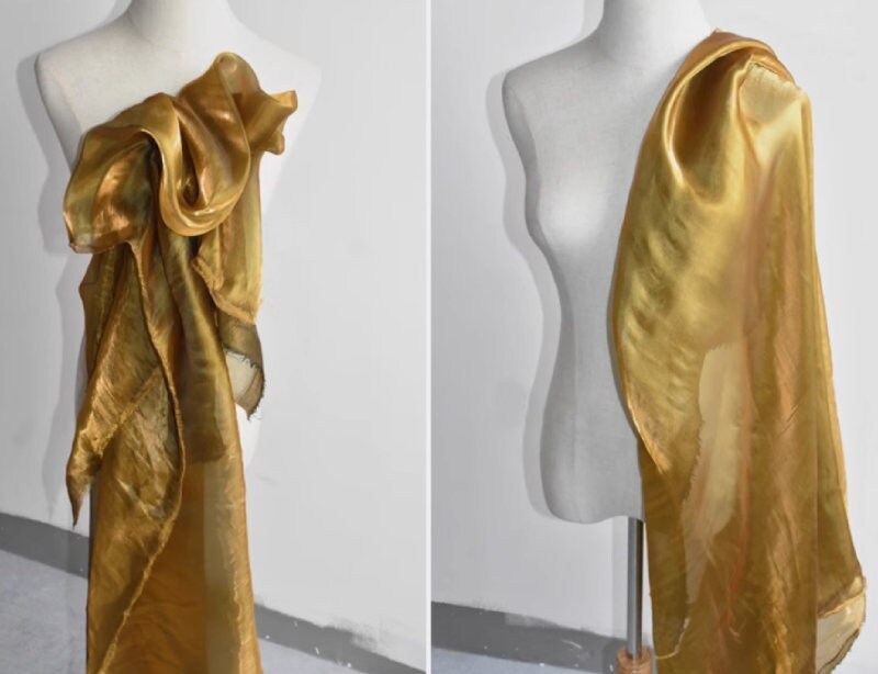 Glazed Gold Soft Glitter Organza Fabric, Metallic Luster Laser Fabric ...