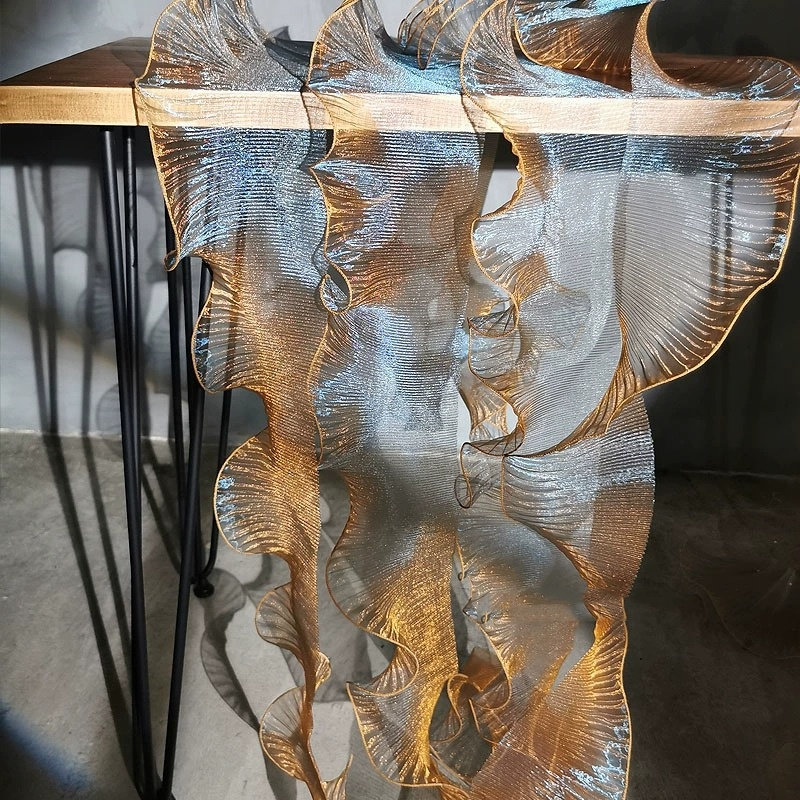 Gold Curry Blue Organza Ruffle Fabric, Mermaid Ruffle Organza Fabric ...